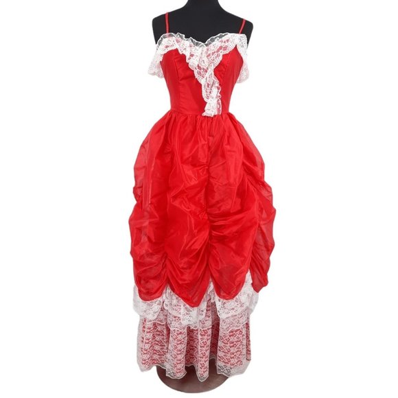 Vintage | Dresses | Vtg 8s Jcpenney Red Satin White Lace Spaghetti ...